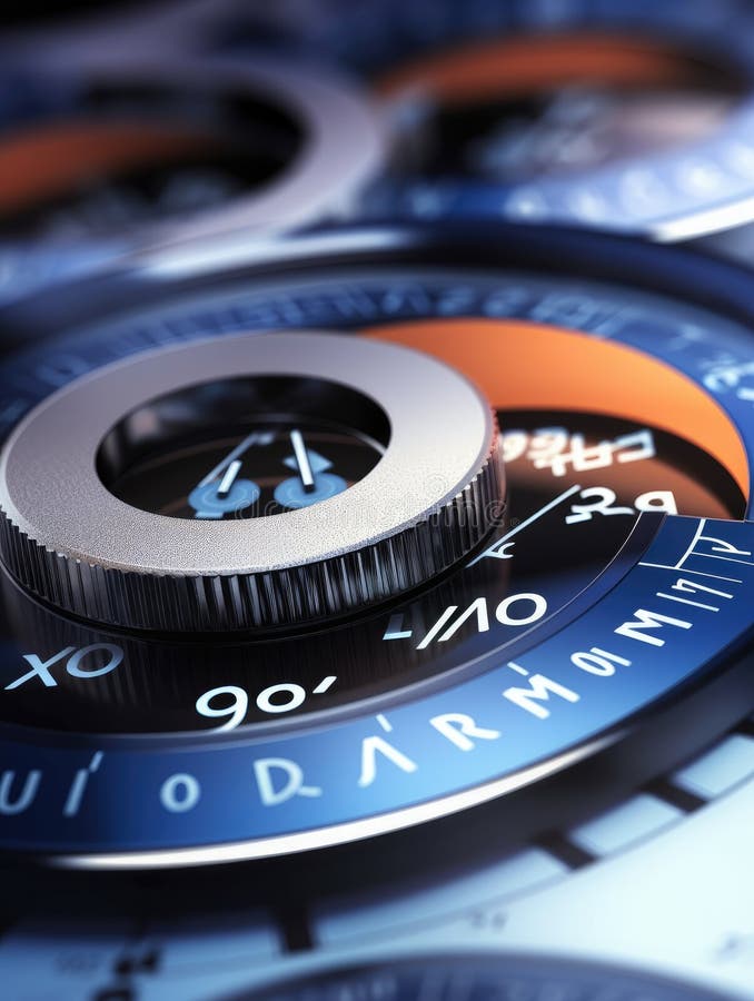 Close Up Image of a Watch Dial with Blue and Orange Numbers on it Stock ...