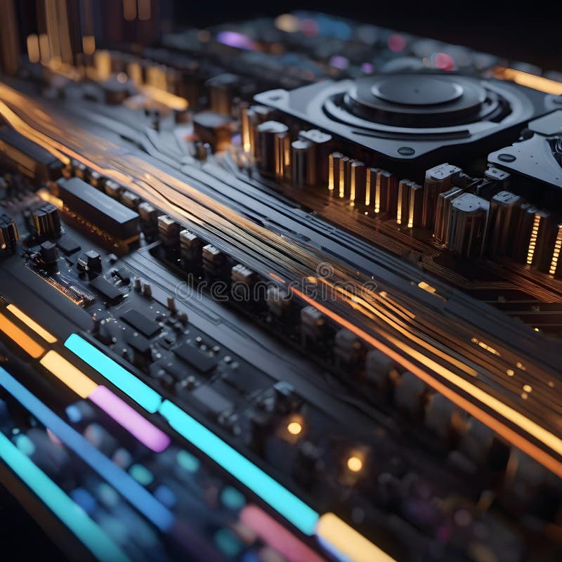 Intricate Motherboard Circuitry with Central Cooling Unit Stock ...