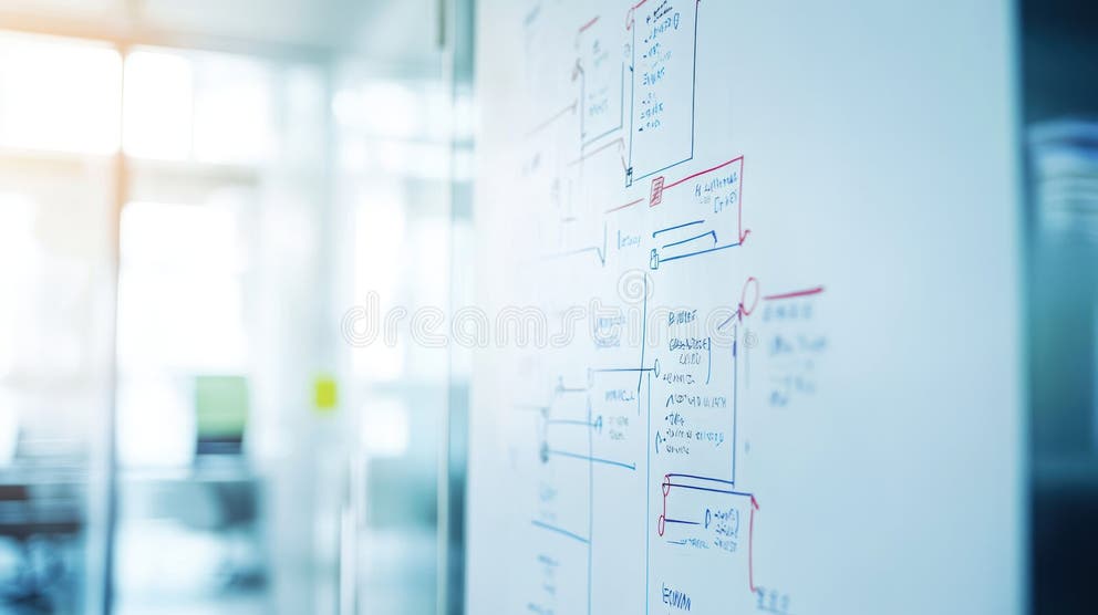 Whiteboard with Handwritten Flowchart for Business Planning and ...