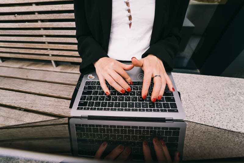 Close Up Image of Woman Hands Typing on Laptop. Stock Image - Image of ...