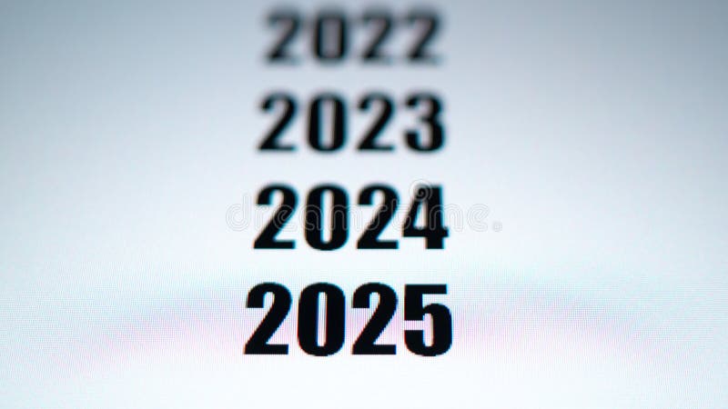 Close-up Image of Years 2022 To 2025 Displayed in Bold Font on LED ...