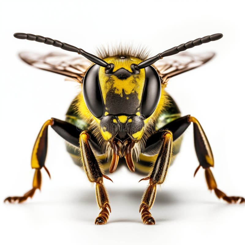 Close-Up of Yellow Wasp Facing Forward with Detailed Features Stock ...