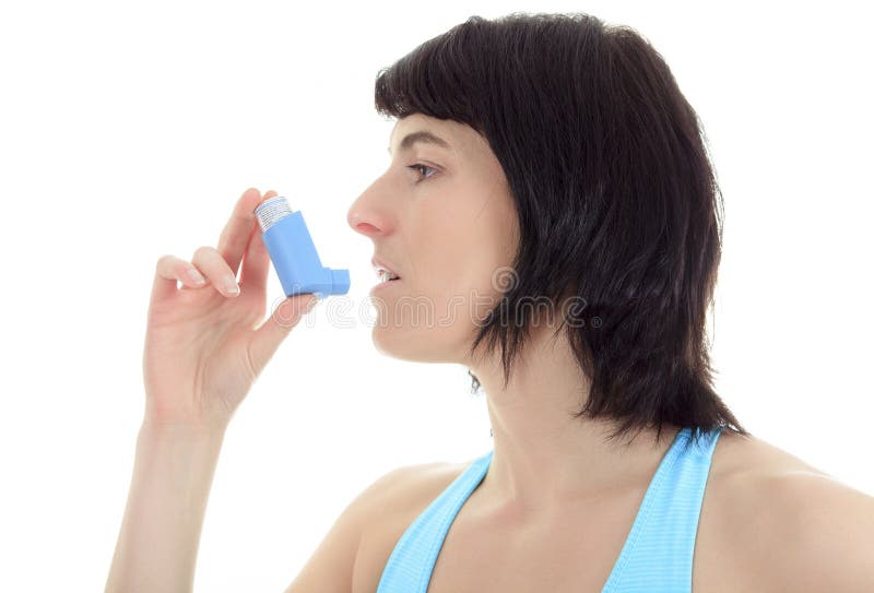 Close Up Image of a Young Woman Using Inhaler Stock Photo - Image of ...