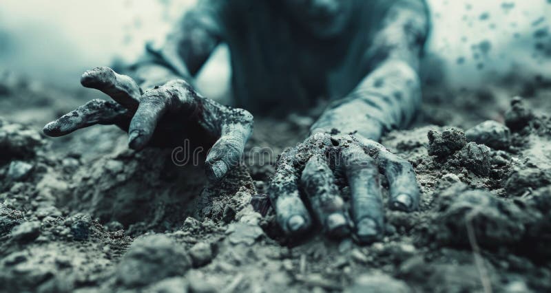 A Zombie Crawls through Mud in a Desolate Field during a Gloomy Day ...