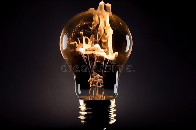 Close-up of an Incandescent Light Bulb with a Burning Flame. 3d ...