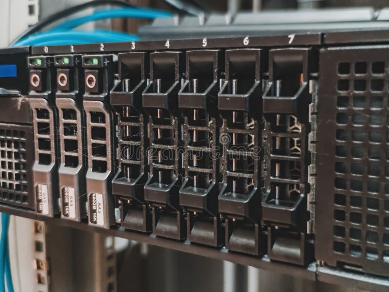 Close Up of 2.5 Inches Hard Drives Bay in Front of a Working Rack ...