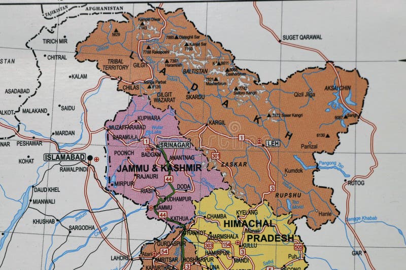 Close Up of an Indian Map with Jammu and Kashmir Ladakh in Focus Stock ...