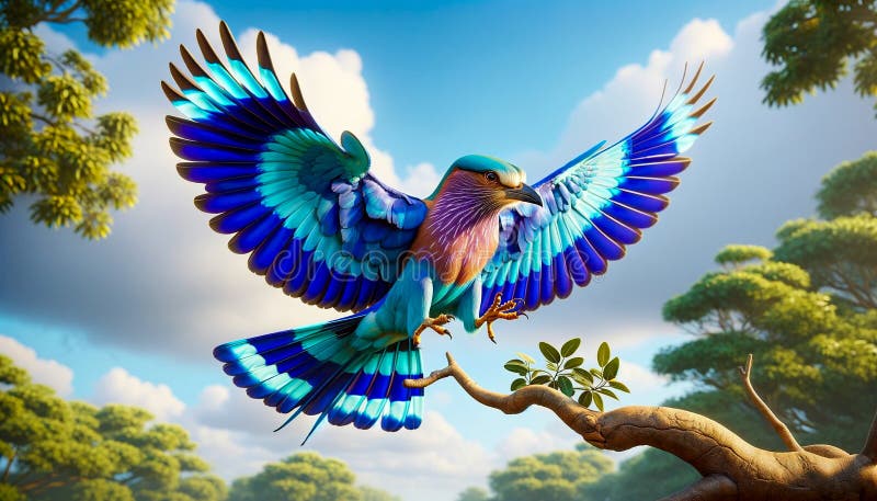 Close Up of Indian Roller Flying Stock Illustration - Illustration of ...