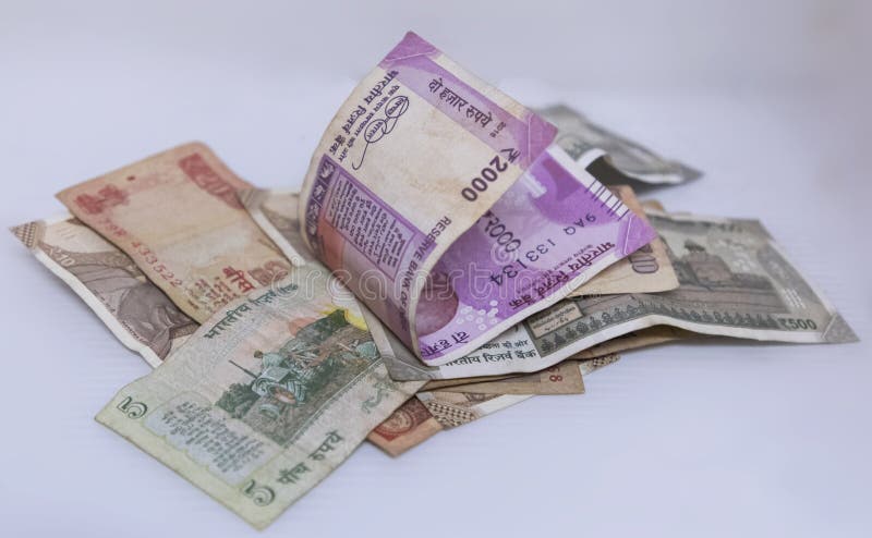 Indian 500, 2000 Rupee Notes, Indian Currency Note Folded on White ...