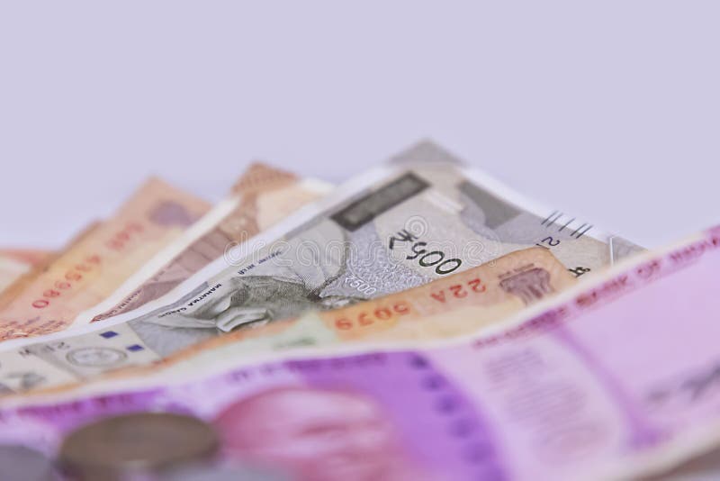 Close Up of Indian 2000, 500 Rupee Notes, White Background with Space ...