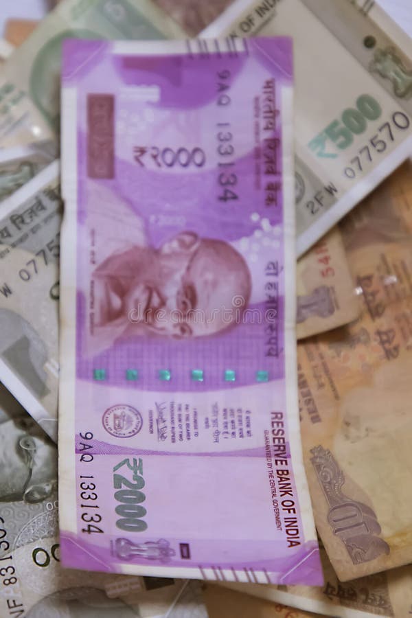 Close Up of Indian 2000 Rupee Notes, White Background with Space for ...