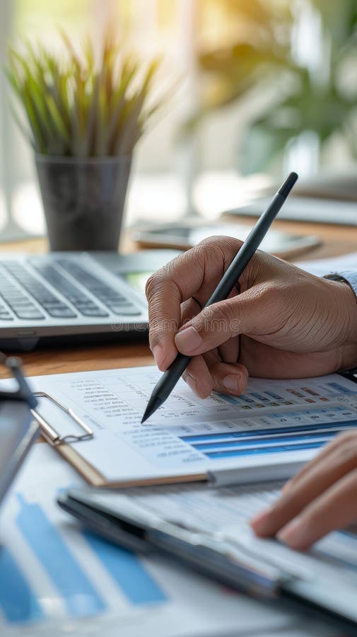 Close Up of Individual Using Stylus on Tablet To Calculate Grades in a ...
