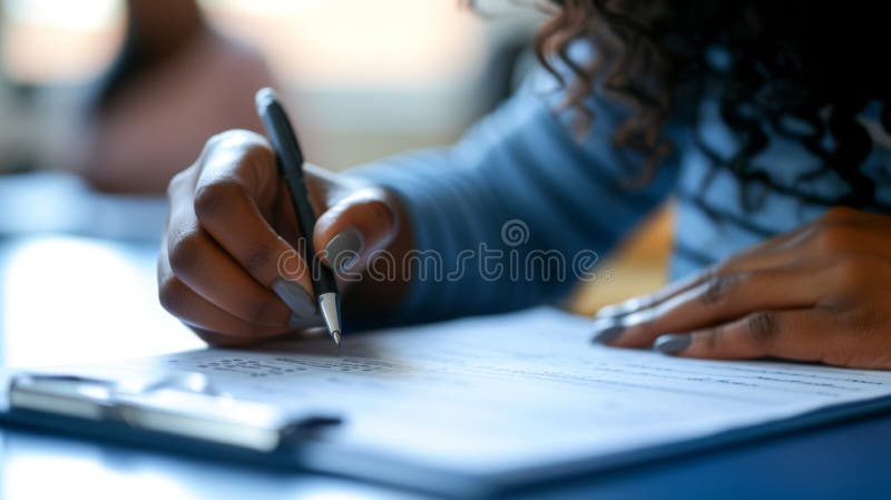 Close-up of Individuals at a Table during a Document Signing Process ...