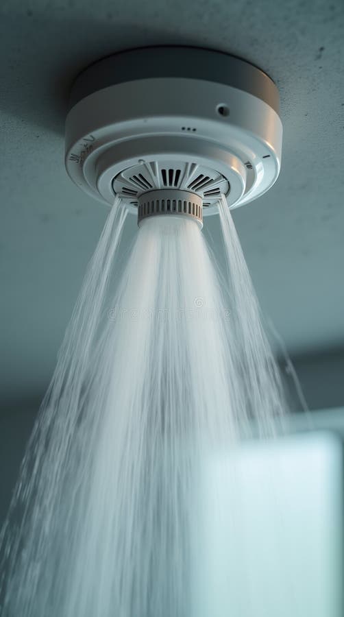 Close-Up of Indoor Fire Suppression System in Action Stock Illustration ...