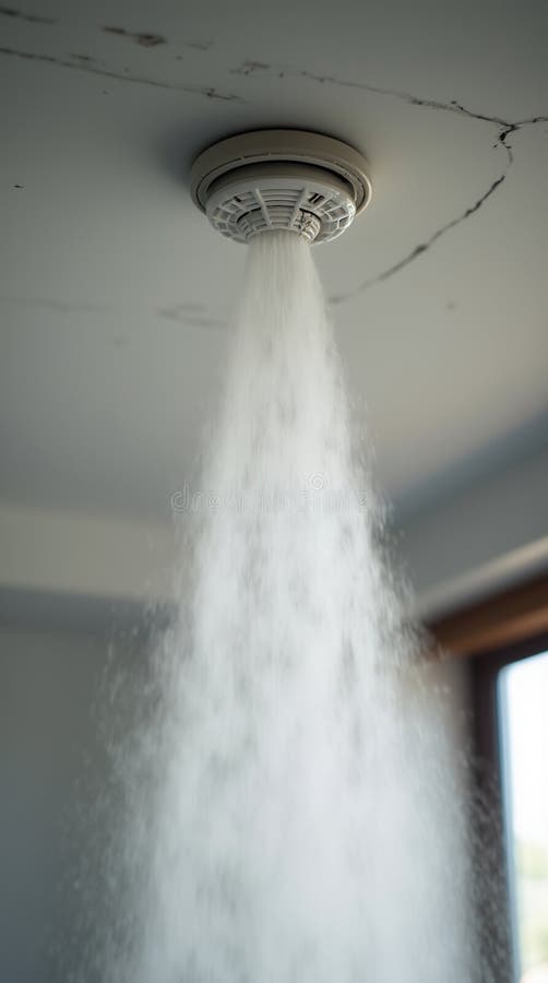 Close-Up of Indoor Fire Suppression System Activating in Ceiling Stock ...