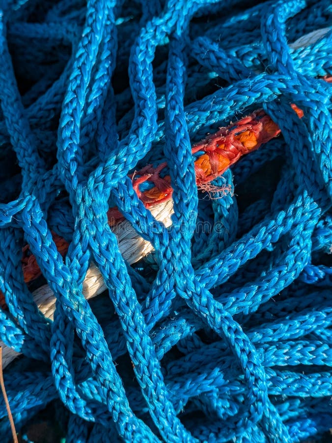Close Up of Industrial Blue Construction Rope Thick and Abstract Stock ...