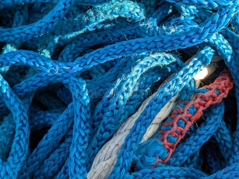Close Up of Industrial Blue Construction Rope Thick and Abstract Stock ...
