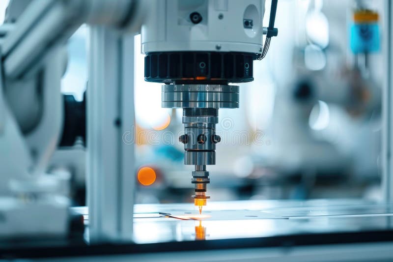 Close-Up of Industrial CNC Machine Performing Laser Cutting in a High ...