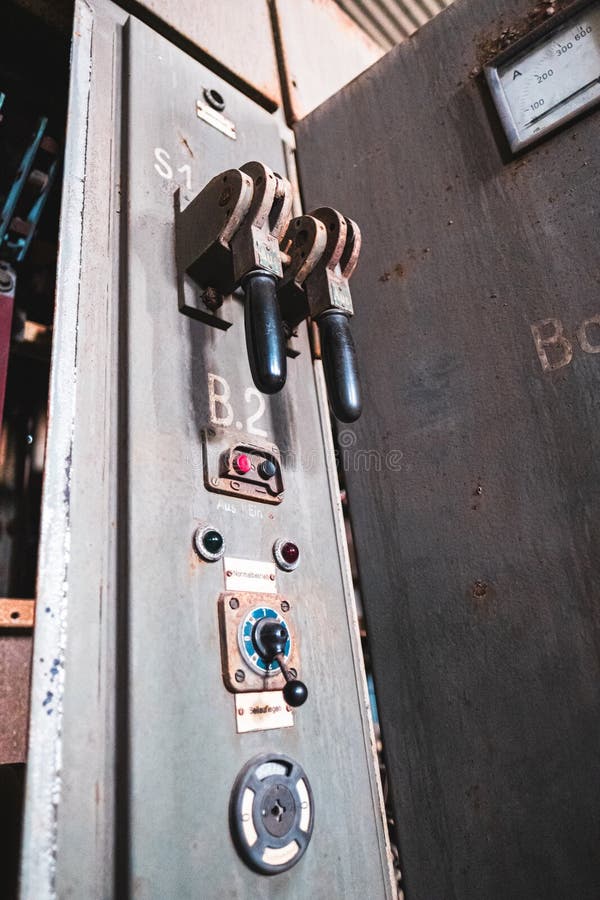 Close-Up of Industrial Control Panel with Levers and Dials Showcasing ...