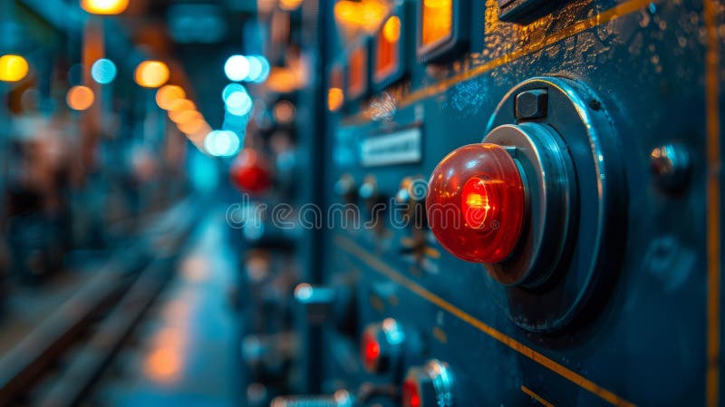 Close-up of an Industrial Control Panel with Red Warning Light Stock ...