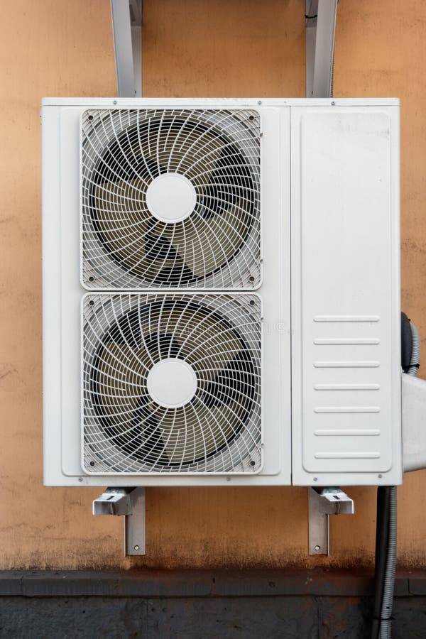 Close-up of Industrial Cooling Machine with Two Fans on the Wall Stock ...