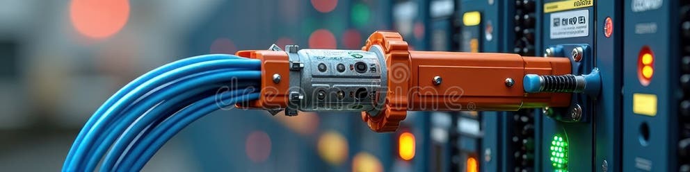 Close-up of Industrial Data Cable Connectors in Server Room with ...