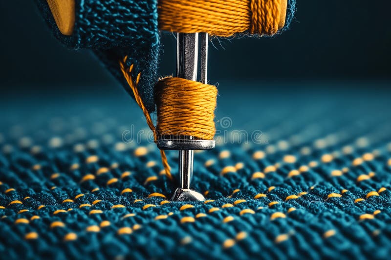 Close-up of Industrial Embroidery Machine Stitching Yellow Thread into ...