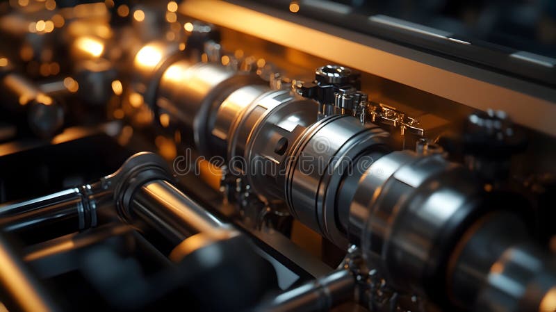 Close-up of Industrial Engine Components with Gears and Shafts in ...