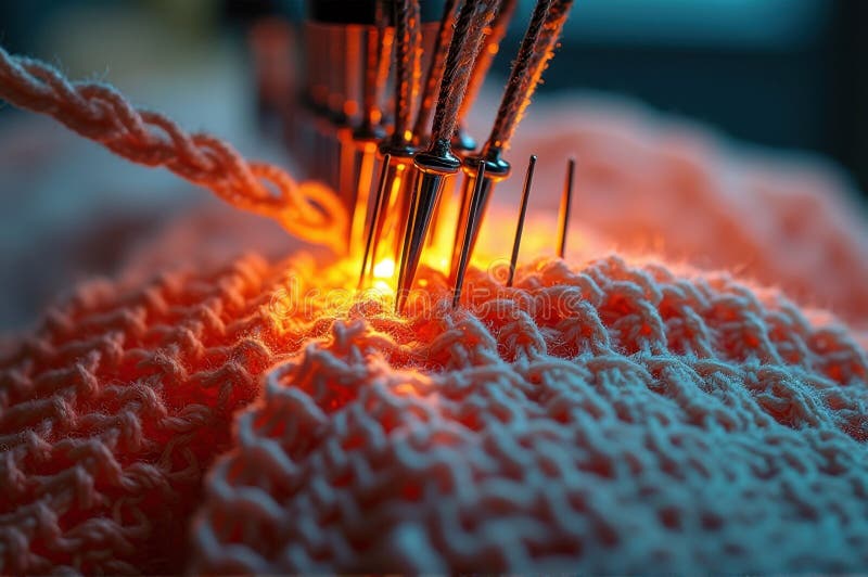 Close-up of Industrial Knitting Machine Creating Knit Fabric with ...