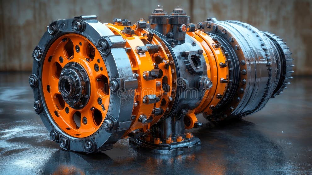 Close-up of an Industrial Machine Component with Orange and Silver ...