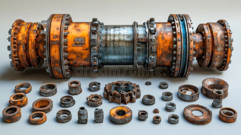 Close-up of an Industrial Machine Component with Orange and Silver ...