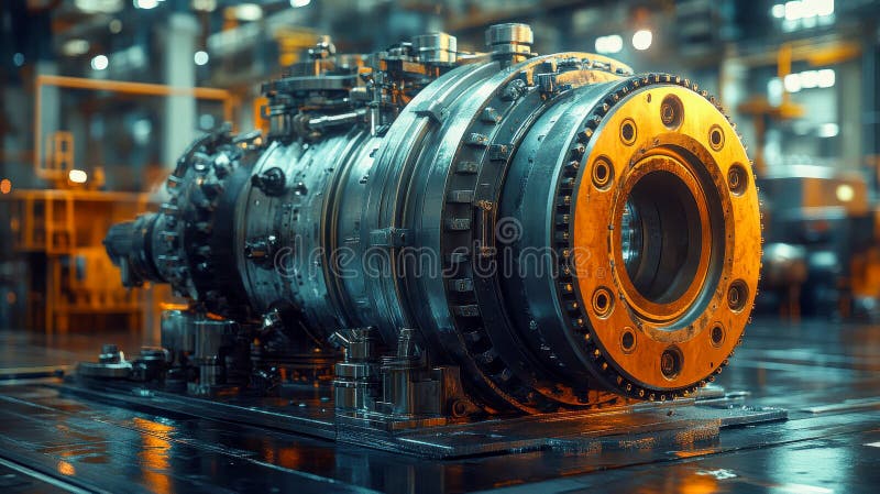 Close-up of an Industrial Machine Component with Orange and Silver ...