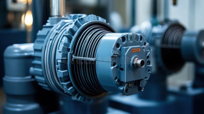 Close-up of Industrial Machine Components with Blue Metallic Gear and ...
