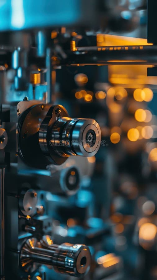 Close-up of Industrial Machine Components with Warm Lighting Stock ...