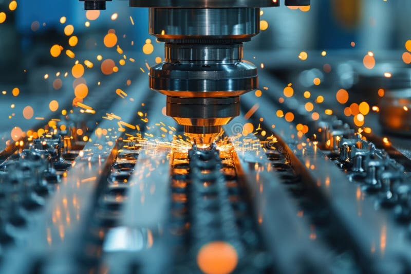 Industrial Machine Shaping Metal with Sparks, Precision Engineering ...