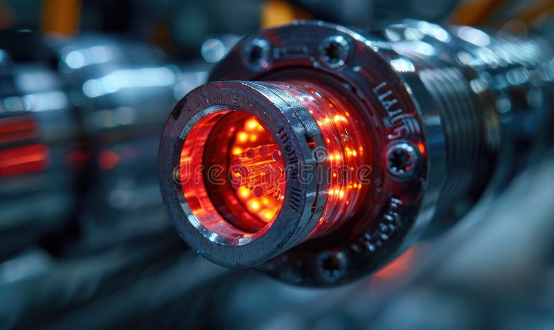 Close-up of Industrial Machinery with Glowing Red Light, Showcasing ...