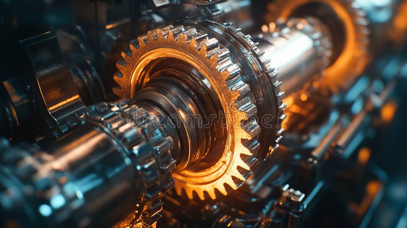 Close-up of Industrial Metallic Gear System in Action. Stock ...