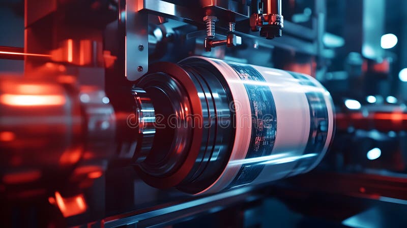 Close-up of Industrial Printing Machine with Cylindrical Rollers in ...