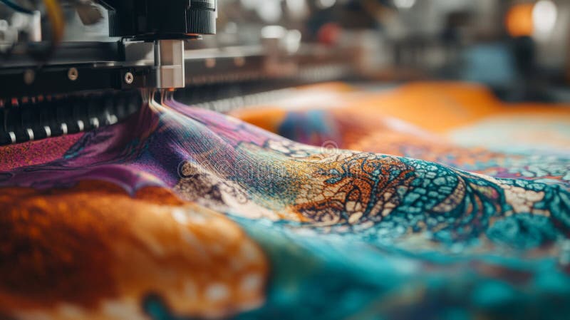 Close-Up of Industrial Sewing Machine Creating Vibrant Fabric Pattern ...