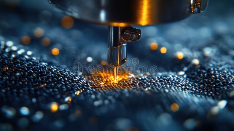 Close-Up of Industrial Sewing Machine Needle Stitching Fabric with ...