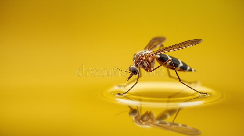 Close-up of an Insect Drinking from a Yellow Liquid, Its Reflection ...