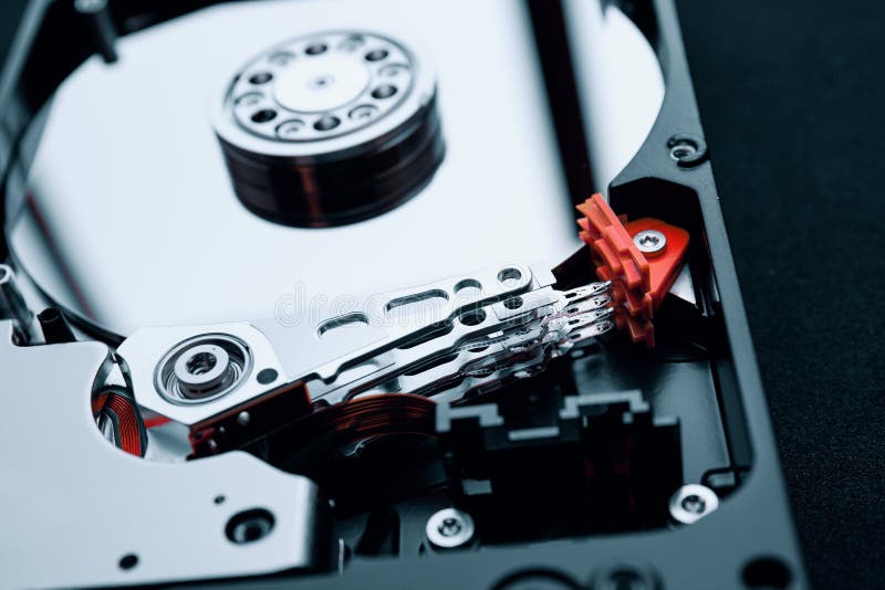 Close-up Inside Assembly Hard Disk Drive, Arm and Platters Stock Image ...
