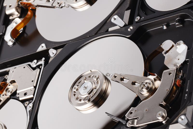 Close Up Inside of Computer Hard Disk Drive HDD on White Background ...