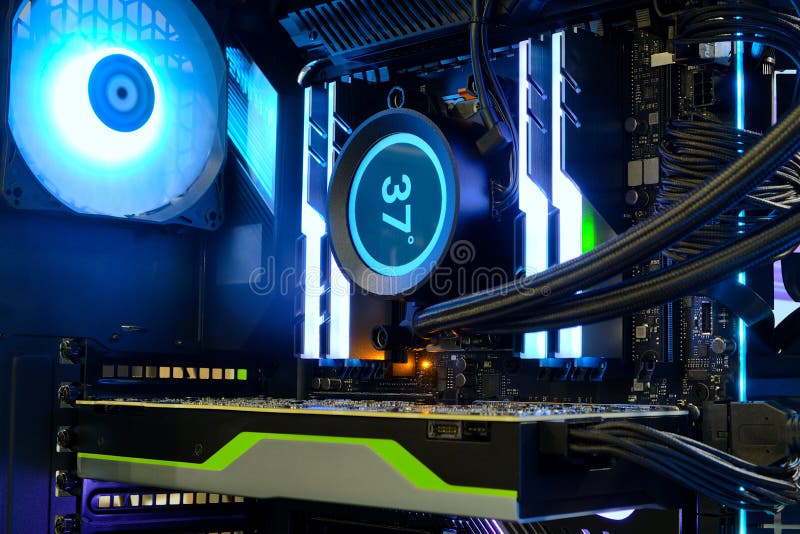 Inside Desktop With Multicolor LED RGB Light Show Status On Working ...