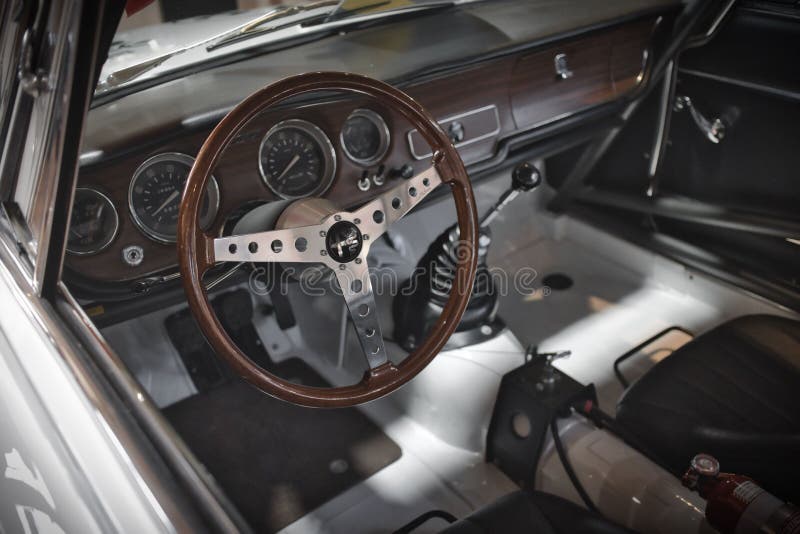Close-up of the Inside of a White Classic Alfa Romeo Rally Car ...