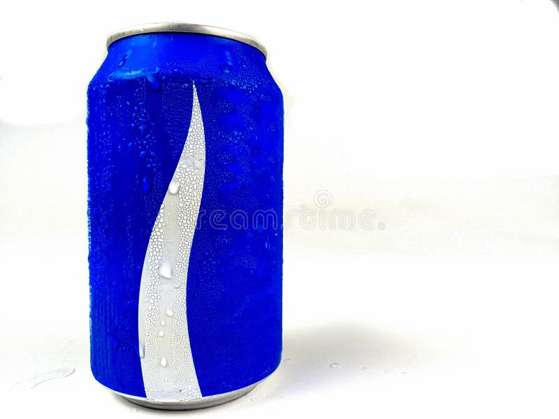 Close Up of Insulated Blue Cold Drink Cans in White Background Stock ...