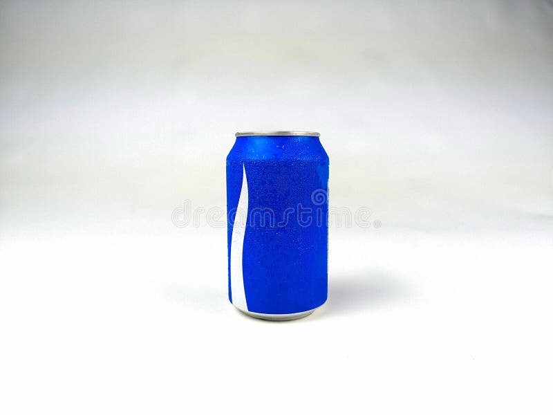 Close Up of Insulated Blue Cold Drink Cans in White Background Stock ...