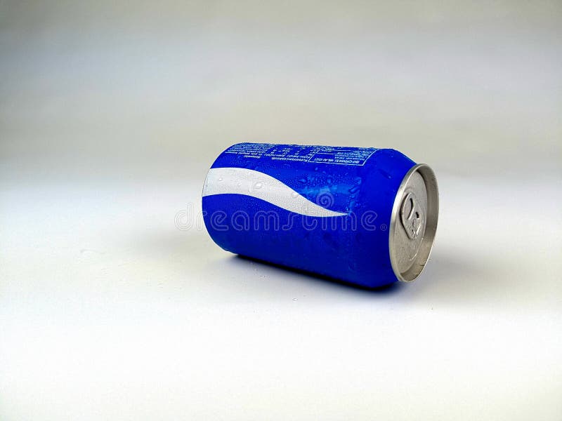 Close Up of Insulated Blue Cold Drink Cans in White Background Stock ...