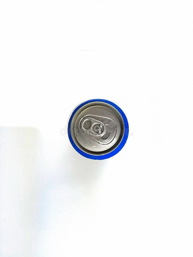 Close Up of Insulated Blue Cold Drink Cans in White Background Stock ...
