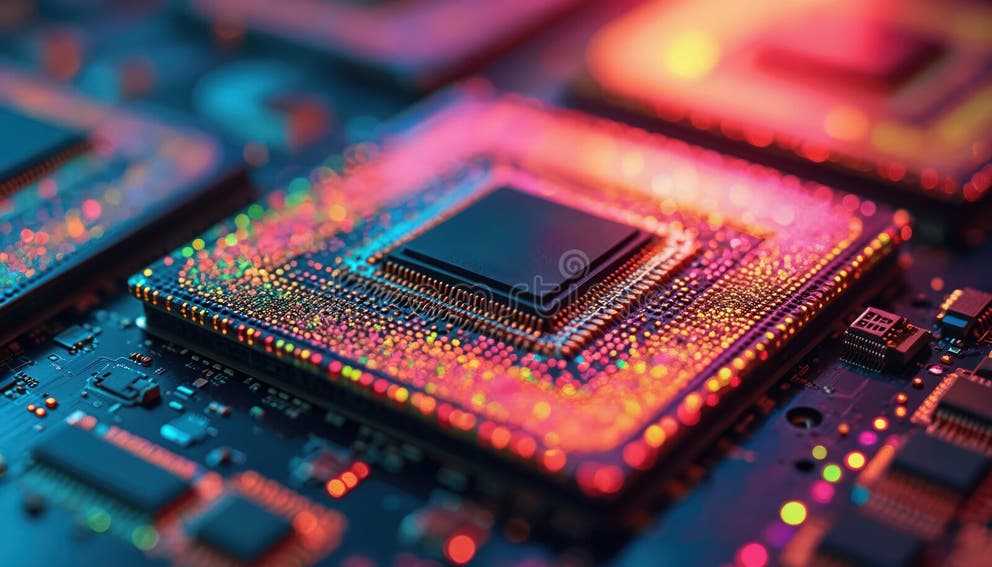 Close-up Integrated Circuit Microchip on Motherboard. Electronic ...